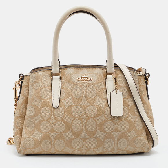 Coach | Bags | Coach Beige Signature Coated Canvas And Leather Mini ...